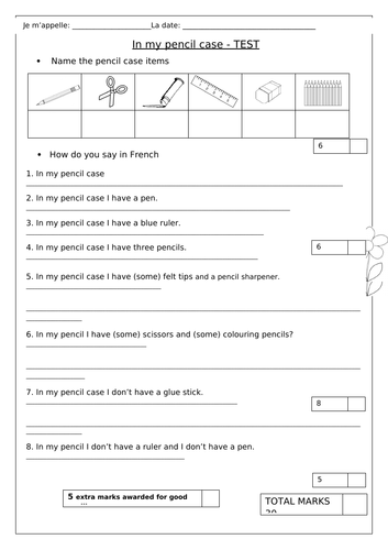 FRENCH - Pencil case items - Dans Ma Trousse - Worksheets | Teaching ...