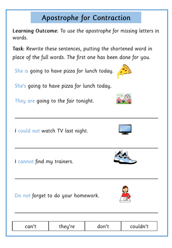 Apostrophe for Contraction / Omission | Teaching Resources