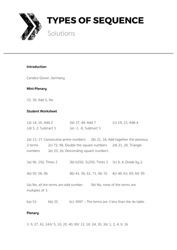Sequences - Complete Unit of Work | Teaching Resources