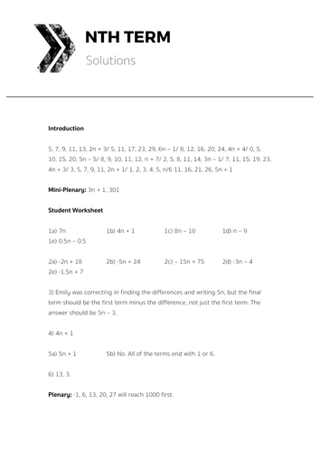 Nth Term - Complete Lesson | Teaching Resources