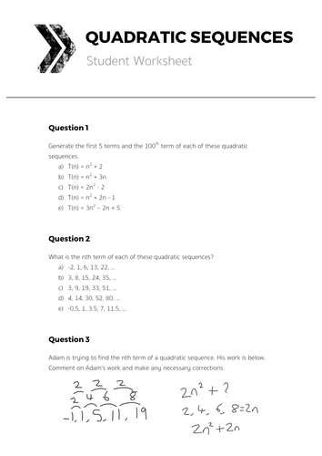 Quadratic Sequences Complete Lesson Teaching Resources