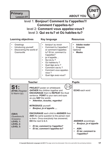 FRENCH-Y4/Y5- ABOUT YOU: Greetings/ Comment vous appelez-vous ...
