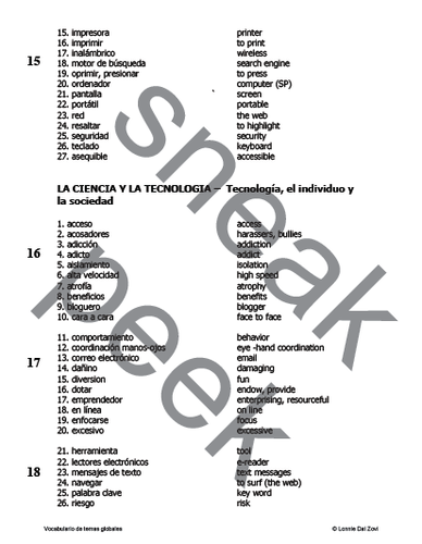 SPANISH AP GLOBAL THEMES VOCABULARY Lists | Teaching Resources
