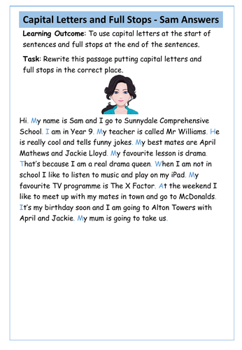 Full Stops and Capital Letters Worksheets - SEN Resource | Teaching ...