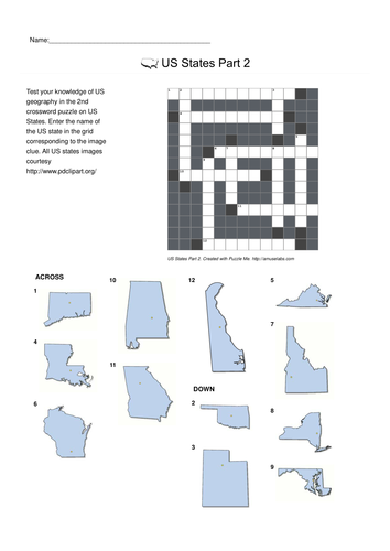 US States and Capitals Crossword Puzzles | Teaching Resources
