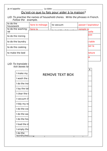 FRENCH - Household Chores - Le Ménage - Worksheets | Teaching Resources