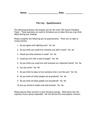 The Cay Novel Study | Teaching Resources