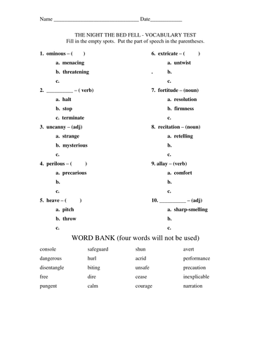 The Night the Bed Fell by James Thurber Short Story Support Materials ...