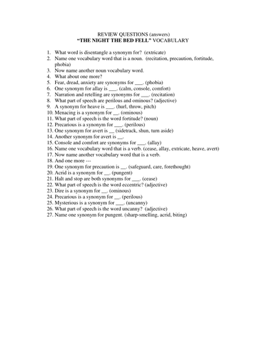 The Night the Bed Fell by James Thurber Short Story Support Materials ...