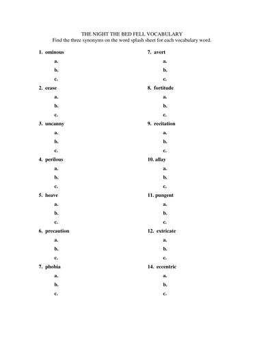 The Night the Bed Fell by James Thurber Short Story Support Materials ...