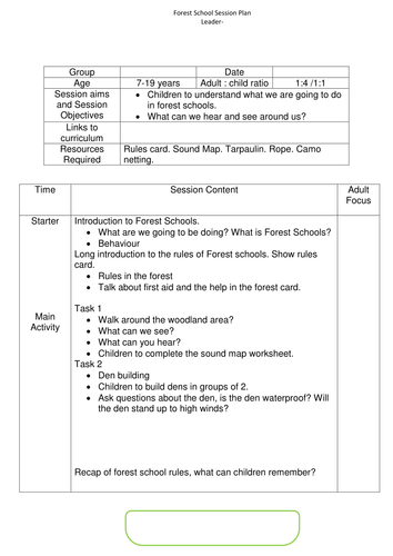 Forest School session/lesson plans. Term and 6 weeks of plans by ...