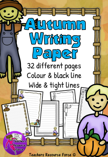 Autumn Themed Writing Paper: wide and tight lines, colour and black ...