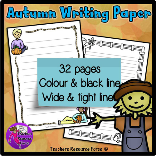Autumn Themed Writing Paper: wide and tight lines, colour and black ...