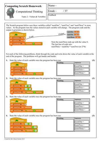 Scratch Programming - Computational Thinking Homework 2 | Teaching Resources