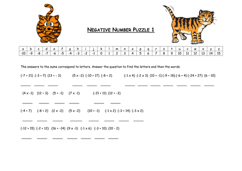 Negative Number Activity Puzzles | Teaching Resources