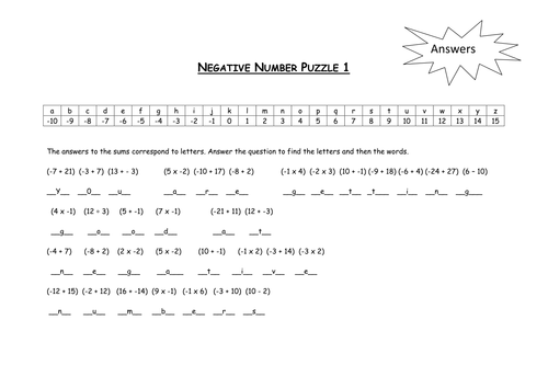 Negative Number Activity Puzzles | Teaching Resources
