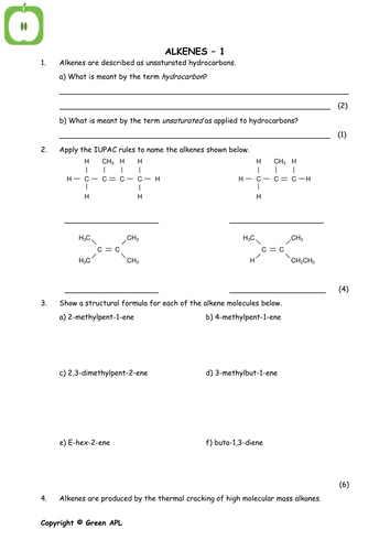 Chemistry: Alkanes, Alkenes and Haloalkanes Collection A Level Year 1 ...