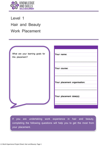 Level 1 Work Experience Project: Hair and Beauty | Teaching Resources