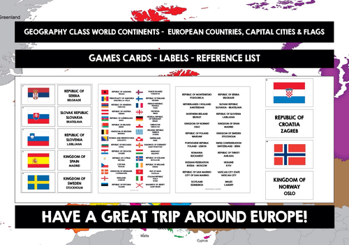 GEOGRAPHY EUROPE COUNTRIES, CAPITALS & FLAGS CARDS | Teaching Resources
