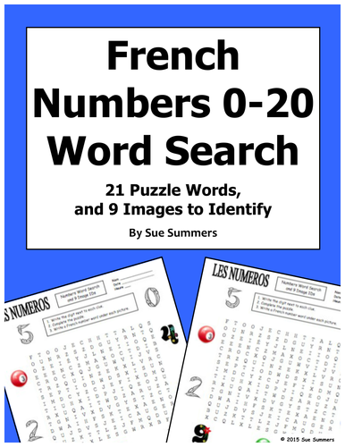 French Numbers 0 - 20 Word Search and Image IDs Worksheet | Teaching ...