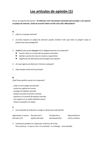 Opinion Essay Writing - AS Spanish | Teaching Resources