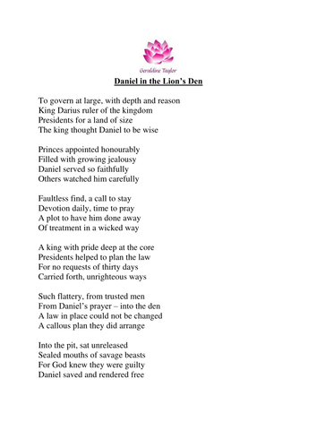Daniel in the lions den poem by Geris2 - Teaching Resources - TES