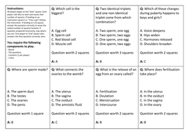 Reproduction Revision Quiz and Board Game with answers | Teaching Resources