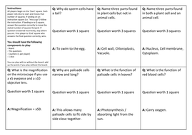 Cells, Tissues and Organs Revision Quiz and Board Game | Teaching Resources