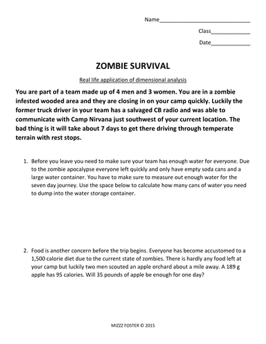 Dimensional Analysis: Zombie Survival (Factor / Label Method ... Dimensional Analysis: Zombie Survival (Factor / Label Method ...