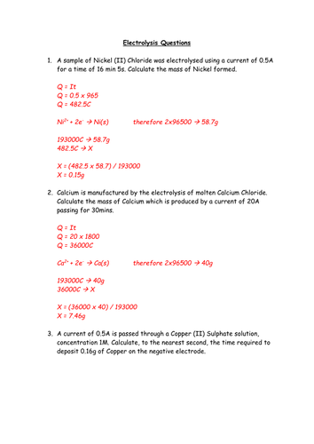 Chemistry - Quantitative Electrolysis | Teaching Resources