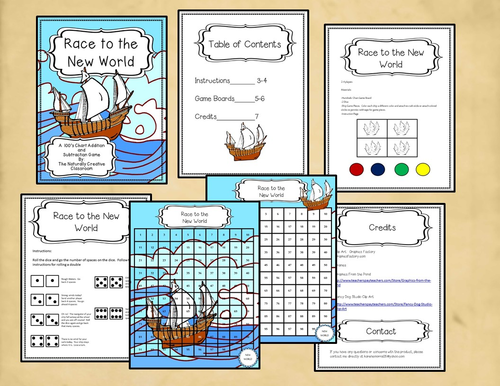 Race to the New World: A Thanksgiving Game for the Hundreds Chart ...