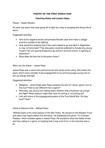 World War 1 Poetry | Teaching Resources