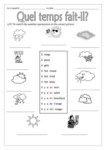 FRENCH - WEATHER - Quel temps fait-il? - Worksheets | Teaching Resources