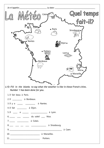 FRENCH - WEATHER - Quel temps fait-il? - Worksheets | Teaching Resources