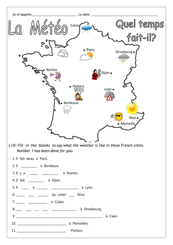 FRENCH - WEATHER - Quel temps fait-il? - Worksheets | Teaching Resources