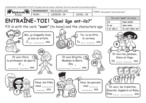 FRENCH-4th/5th GRADES- ABOUT YOU: How old are they?/Where do they live ...