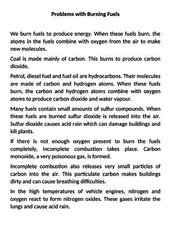 KS4 AQA GCSE Chemistry (Science) Burning Fuels Lesson | Teaching Resources KS4 AQA GCSE Chemistry (Science) Burning Fuels Lesson | Teaching Resources