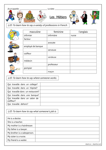 FRENCH - Jobs - Les Métiers - Worksheets | Teaching Resources
