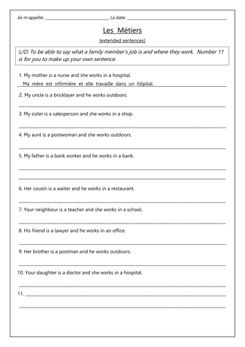 FRENCH - Jobs - Les Métiers - Worksheets | Teaching Resources