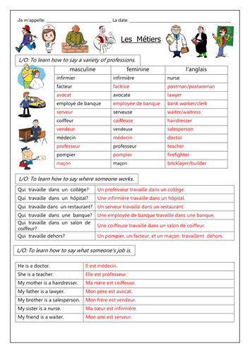 FRENCH - Jobs - Les Métiers - Worksheets | Teaching Resources