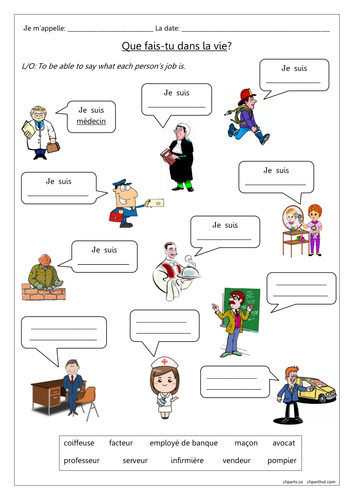 FRENCH - Jobs - Les Métiers - Worksheets | Teaching Resources