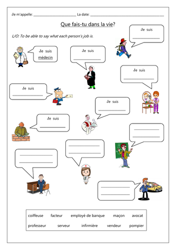 FRENCH - Jobs - Les Métiers - Worksheets | Teaching Resources