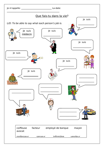 FRENCH - Jobs - Les Métiers - Worksheets | Teaching Resources