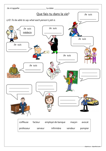 FRENCH - Jobs - Les Métiers - Worksheets | Teaching Resources
