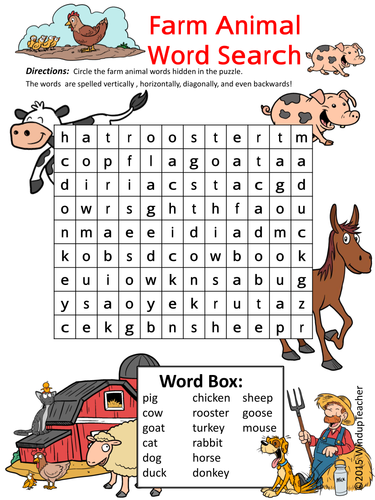 Farm Animal Word Search * HARD | Teaching Resources