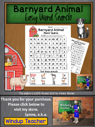 Farm Animal Word Search | Easy Puzzle | Teaching Resources
