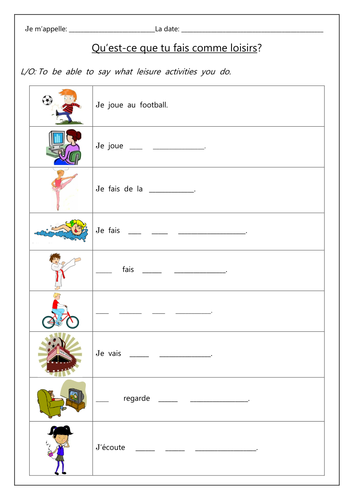 FRENCH - Leisure Activities - Les Loisirs - Worksheets | Teaching Resources