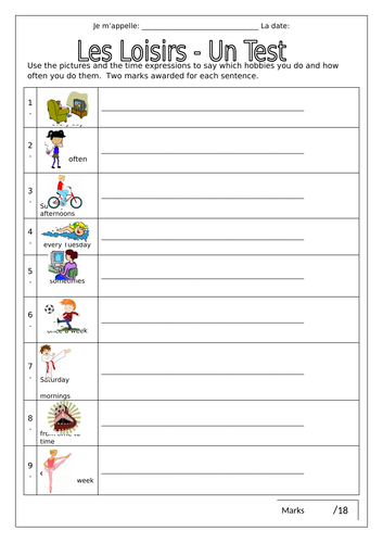 FRENCH - Leisure Activities - Les Loisirs - Worksheets | Teaching Resources