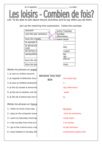 FRENCH - Leisure Activities - Les Loisirs - Worksheets | Teaching Resources