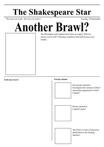 Shakespeare Writing templates | Teaching Resources